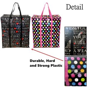 3 Pack Extra Large Jumbo Reusable Unbreakable Hard Plastic Fabric Checkered Laundry Bags with Zipper and Strong Handles for Travel, Grocery, Laundry, Shopping, Storage, Moving,Size:(25.3"x21.5"x10")