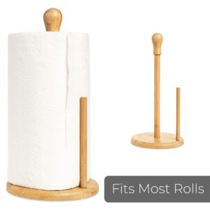 Smart Design Wood Paper Towel Holder - Fits Standard Size Paper Towel Rolls - Kitchen Countertop Stand, Bathroom Organizer Rack, Standing Dispenser - Bamboo