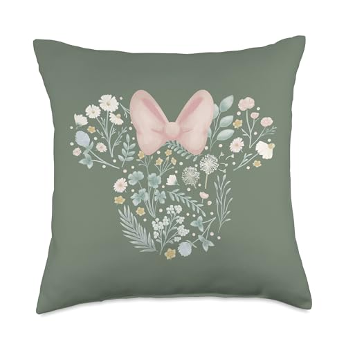 Disney Minnie Mouse Icon Spring Flowers Sage Green Throw Pillow, 18x18, Multicolor