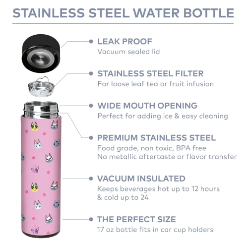 Controller Gear Animal Crossing 17oz, Insulated, Stainless Steel, Leak Proof, Water Bottle (Cat's Meow)