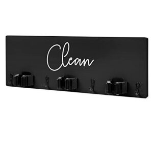 ilyapa mop and broom holder wall mount, black wooden broom and mop organizer wall hanging, kitchen laundry room organizer storage rack, broom hanger wall mount, broom organizer wall mount