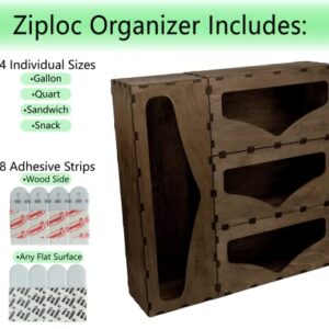 Bozactory Factory Plastic Bag Organizer and Dispenser for Kitchen Drawer, Adhesive sandwich bag organizer Compatible With Ziploc, Solimo, Hefty, Glad, Great Value, and More. (Dark Walnut)