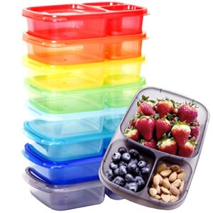 youngever 8 pack bento lunch box, meal prep containers, reusable plastic divided food storage container boxes (3-compartment)