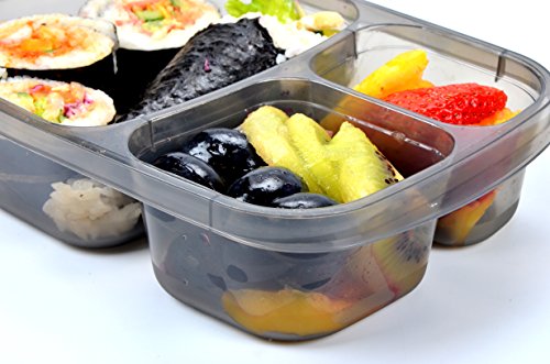 Youngever 8 Pack Bento Lunch Box, Meal Prep Containers, Reusable Plastic Divided Food Storage Container Boxes (3-Compartment)