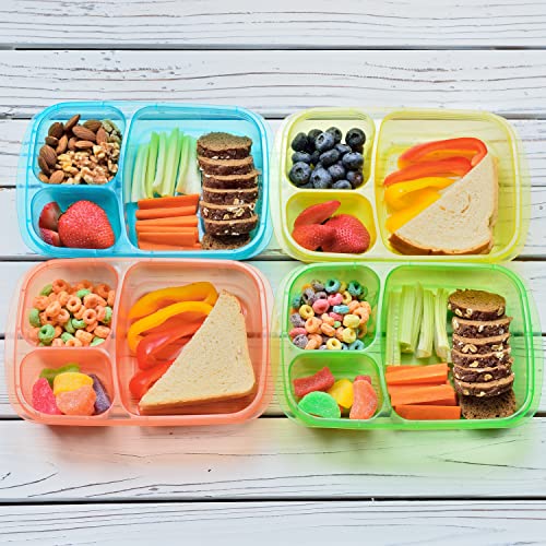 Youngever 8 Pack Bento Lunch Box, Meal Prep Containers, Reusable Plastic Divided Food Storage Container Boxes (3-Compartment)