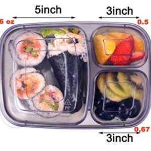 Youngever 8 Pack Bento Lunch Box, Meal Prep Containers, Reusable Plastic Divided Food Storage Container Boxes (3-Compartment)