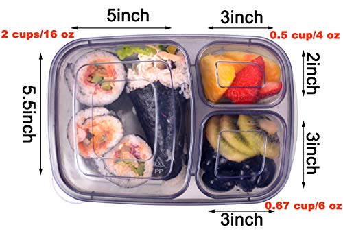 Youngever 8 Pack Bento Lunch Box, Meal Prep Containers, Reusable Plastic Divided Food Storage Container Boxes (3-Compartment)