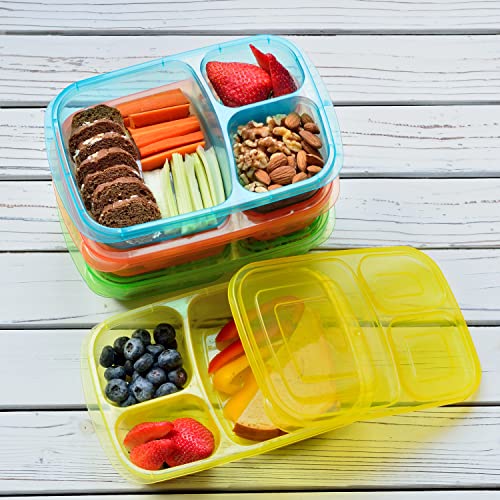 Youngever 8 Pack Bento Lunch Box, Meal Prep Containers, Reusable Plastic Divided Food Storage Container Boxes (3-Compartment)