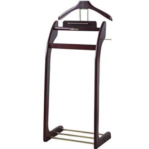 Proman Products Windsor Valet Suit Stand VL36140 with Top Tray, Contour Hanger, Trouser Bar, Tie & Belt Hooks and Shoe Rack, 17" W x 14" D x 40" H, Mahogany