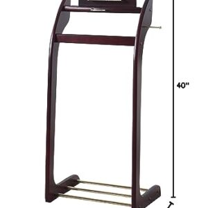 Proman Products Windsor Valet Suit Stand VL36140 with Top Tray, Contour Hanger, Trouser Bar, Tie & Belt Hooks and Shoe Rack, 17" W x 14" D x 40" H, Mahogany