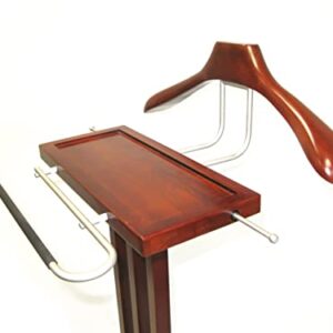 Proman Products Kyoto Suit Valet Stand VL36220 with Large Top Tray, Contour Hanger, Trouser Bar, Tie & Belt Hooks, 17” W x 12.5”D x 45”H, Mahogany