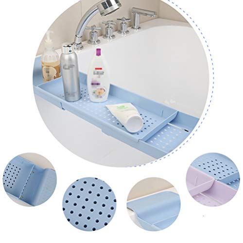 VALICLUD 55. 5-78cm Luxury Bathtub Tray Expandable Bathtub Caddy Tray Plastic Bath Tray for Bathtub Adjustable Bath Tub Table Caddy with Book Phone Wine Holder Shower Organizer (Sky- Blue)