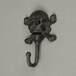 Zeckos Set of 3 Rustic Brown Cast Iron Skull and Crossbones Decorative Wall Hooks - Pirate Themed Towel, Clothing or Coat Rack - Gothic Décor - 5.5 Inches High