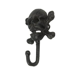 Zeckos Set of 3 Rustic Brown Cast Iron Skull and Crossbones Decorative Wall Hooks - Pirate Themed Towel, Clothing or Coat Rack - Gothic Décor - 5.5 Inches High