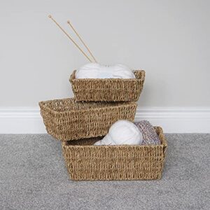 JVL Seagrass Set of 3 Rectangular Tapered Storage Baskets