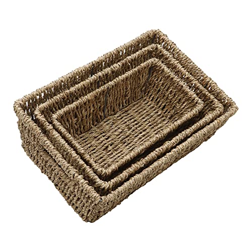 JVL Seagrass Set of 3 Rectangular Tapered Storage Baskets