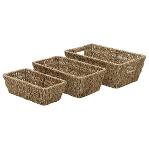 JVL Seagrass Set of 3 Rectangular Tapered Storage Baskets