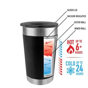 Tempercraft 16 oz Vacuum Insulated Tumbler | Custom Laser Engraved Options | Stainless Steel, Double-Walled Travel Mug (Black- Custom)