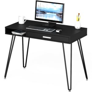 shw home office computer hairpin leg desk with drawer, black