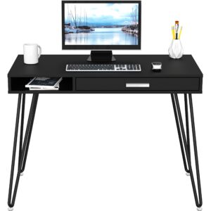 SHW Home Office Computer Hairpin Leg Desk with Drawer, Black