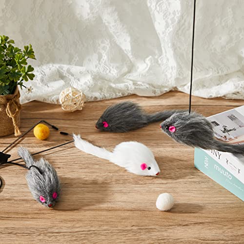 4 Pieces Hanging Door Cat Toy Interactive Bouncing Mouse Cat Toy Stress Relieve Hanging Cat Toys for Cat with Elastic Band Mouse Shape Cat Feather Toys for Indoor Outdoor Cat Play