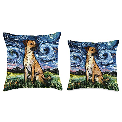 Sagittarius Gallery Black Mouth Cur Starry Night Dog Animal Art by Aja Throw Pillow, 18x18, Multicolor