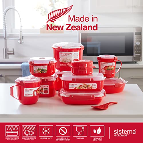 Sistema Microwave Soup Mugs | Microwave Food Containers with Steam Release Vents | 656 ml | BPA-Free | Recyclable with TerraCycle | Red | 3 Count