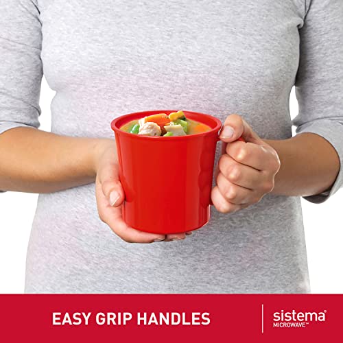 Sistema Microwave Soup Mugs | Microwave Food Containers with Steam Release Vents | 656 ml | BPA-Free | Recyclable with TerraCycle | Red | 3 Count