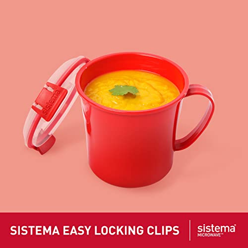 Sistema Microwave Soup Mugs | Microwave Food Containers with Steam Release Vents | 656 ml | BPA-Free | Recyclable with TerraCycle | Red | 3 Count