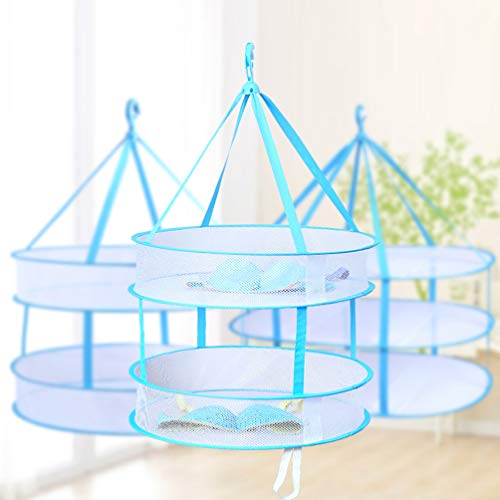 VALICLUD Hanging Sweater Drying Rack Mesh Foldable Clothes Drying Rack Solar Dehydrator Hanging Drying Net for Clothes Food (Single Layer, Random Color)