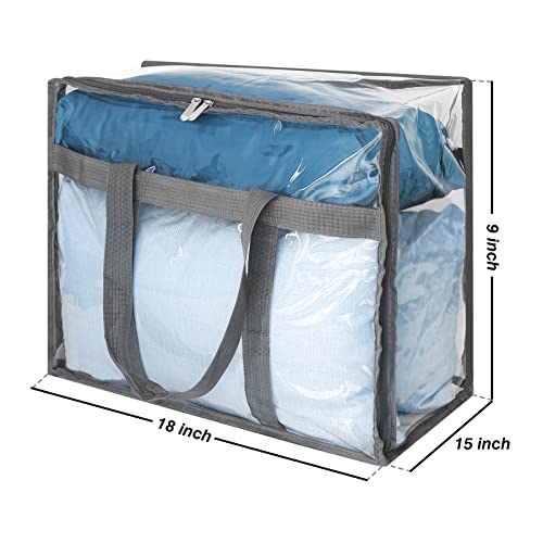 Fixwal 4 Pack Clear Clothes Storage Bags Vinyl Organizers with Sturdy Zippers Reinforced Handle Plastic Moving Totes for Comforters, Blankets, Linen, Bedding, Duvet, Transparent Space Saver Containers