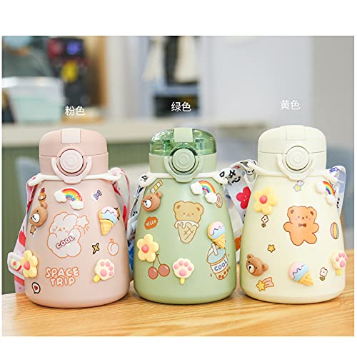 MOMEITU Kawaii Water Bottle Stainless Steel Water Bottle Cute 3D Sticker Insulated Water Bottle Cute Drug Water Bottle(500ML,green)