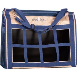 classic equine topload hay bag, tan-navy