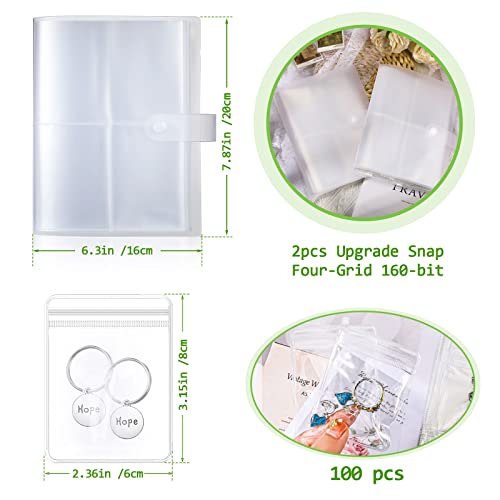 2 Pcs Transparent Jewelry Organizer Book Travel Jewelry Storage Book Portable Jewelry Album with Clear PVC Bag for Earring Stud Ring Card Photos (160 x 2 Card Slots and 100 PVC Bags)