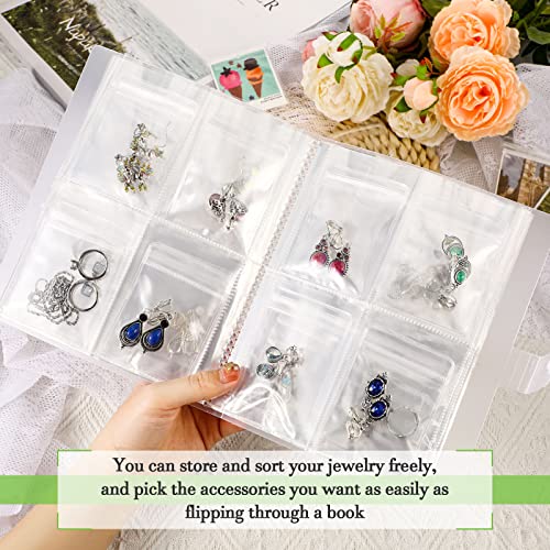 2 Pcs Transparent Jewelry Organizer Book Travel Jewelry Storage Book Portable Jewelry Album with Clear PVC Bag for Earring Stud Ring Card Photos (160 x 2 Card Slots and 100 PVC Bags)