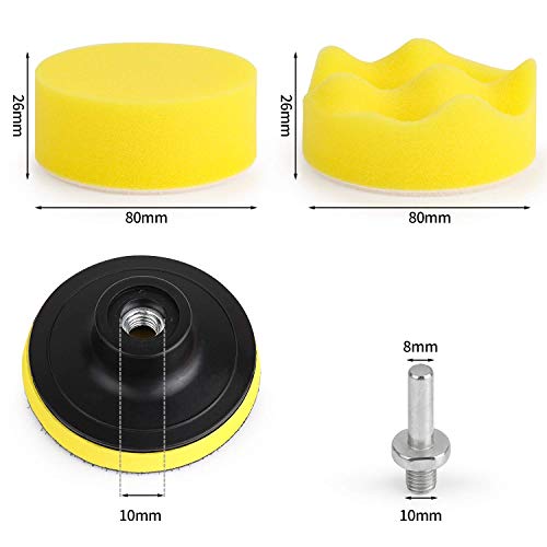 Kshineni Buffing Pads 3 Inch Car Buffer Pad, Drill Polishing Kit,Car Polisher Pads Kit Sponge Pads Car Foam Drill for Car Polishing,Sanding,Waxing,Sealing Glaze