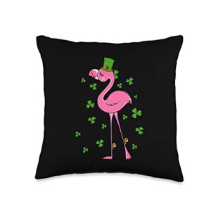 leprechaun flamingo st patrick's day co. leprechaun irish flamingo st patrick's day green shamrock throw pillow, 16x16, multicolor