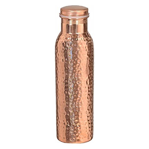 Copper Water Bottle with Lid 34 Oz - Ayurvedic Copper Drinking Vessel, Drink More Water Bottle, Solid Copper Handcrafted Hammered Bottle 1000 ml for Home, Office, Hotel, Yoga and Gifting (1 Litre)