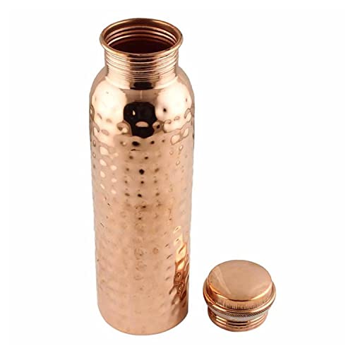 Copper Water Bottle with Lid 34 Oz - Ayurvedic Copper Drinking Vessel, Drink More Water Bottle, Solid Copper Handcrafted Hammered Bottle 1000 ml for Home, Office, Hotel, Yoga and Gifting (1 Litre)