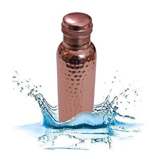 Copper Water Bottle with Lid 34 Oz - Ayurvedic Copper Drinking Vessel, Drink More Water Bottle, Solid Copper Handcrafted Hammered Bottle 1000 ml for Home, Office, Hotel, Yoga and Gifting (1 Litre)