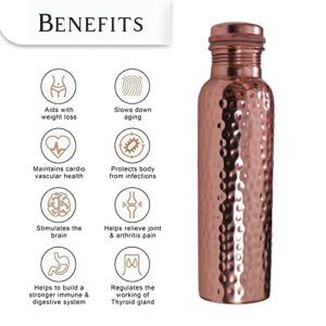 Copper Water Bottle with Lid 34 Oz - Ayurvedic Copper Drinking Vessel, Drink More Water Bottle, Solid Copper Handcrafted Hammered Bottle 1000 ml for Home, Office, Hotel, Yoga and Gifting (1 Litre)