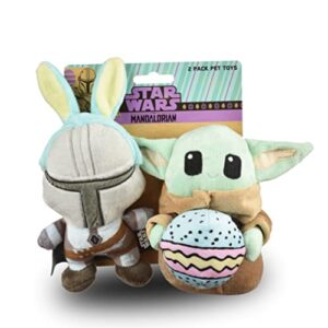 star wars 2pc easter 6" mandalorian & grogu squeaker pet toys |set of two plush squeaker easter pet toys | pair toys for dogs easter stuffed mandalorian & the chil