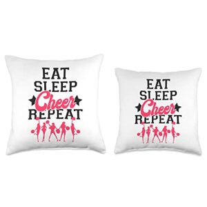 Cheer Cheerleader Girls HD0 Cheerleading Eat Sleep Cheer Repeat Throw Pillow, 16x16, Multicolor