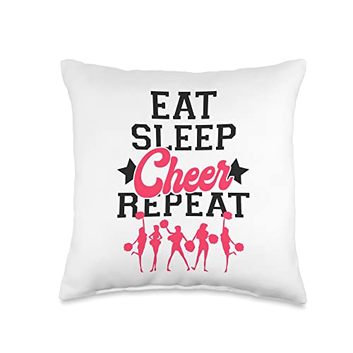 Cheer Cheerleader Girls HD0 Cheerleading Eat Sleep Cheer Repeat Throw Pillow, 16x16, Multicolor