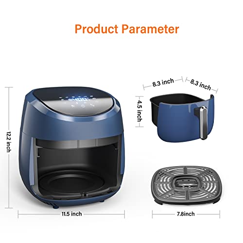 VILIWIN 4.5 QT, Digital Cooker 8 Preset Menus 1400W Hot air fryer 90% Oilless Navy Blue