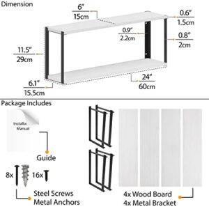 Wallniture Roca White Floating Shelves for Wall Storage, 24"x6" Floating Bookshelf for Living Room Decor, 2 Tier Wood Shelf Set of 2