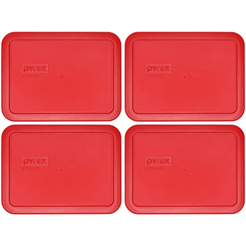 Pyrex 7210-PC 3-Cup Poppy Red Plastic Food Storage Replacement Lid, Made in USA - 4 Pack