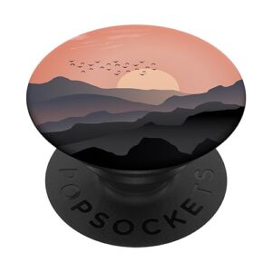 orange sunset mountains landscape birds beautiful scenery popsockets standard popgrip