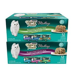 fancy feast duo premavera & florentine set cat food wet medleys (1 pack each primavera & florentine, 24 cans total)