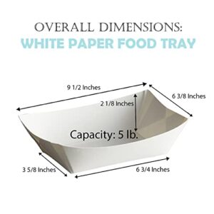 Angel's Peel Lounge White Paper Food Tray 5lb- Grease-Resistant and Microwavable- Heavy Duty Paper trays great for Tacos, Nachos, Fries, BBQ's, Picnics, Carnivals and Parties (Pack of 100)